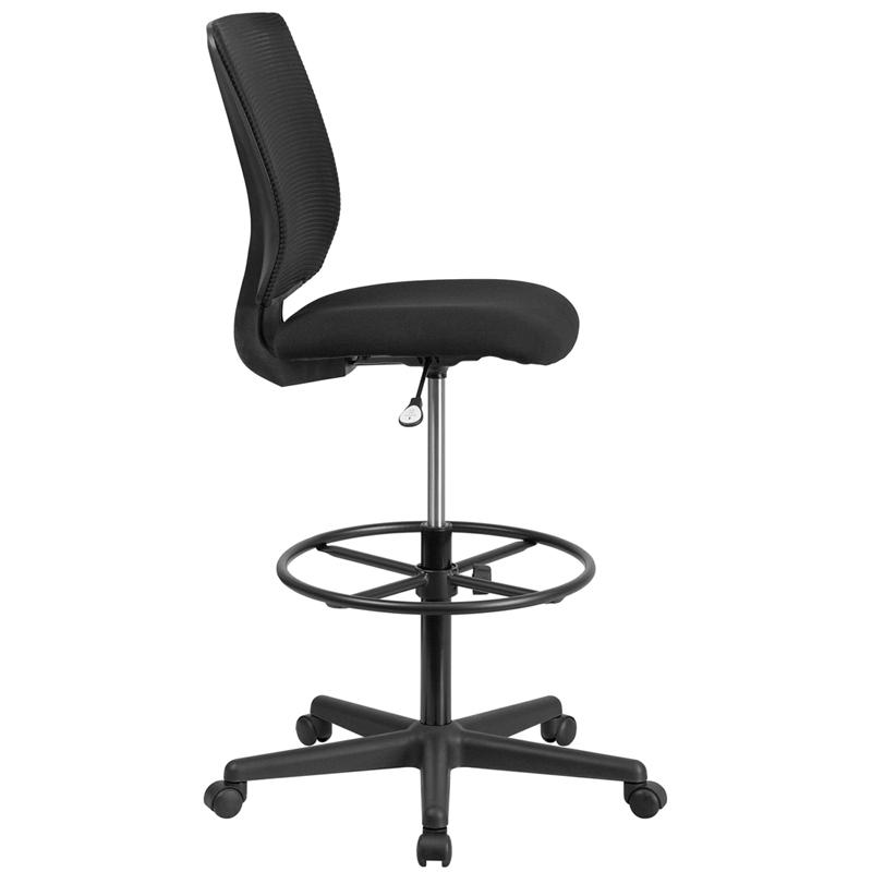 Flash Furniture Ergonomic Mid-Back Mesh Drafting Chair with Black Fabr ...