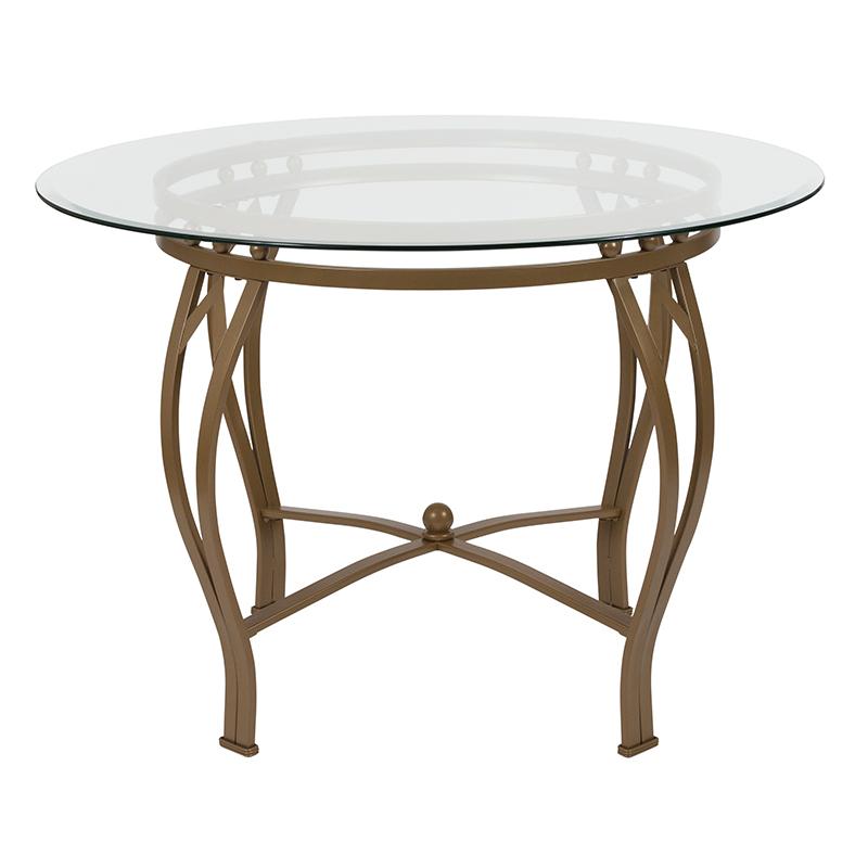 Flash Furniture Syracuse 42'' Round Glass Dining Table with Matte Gold ...